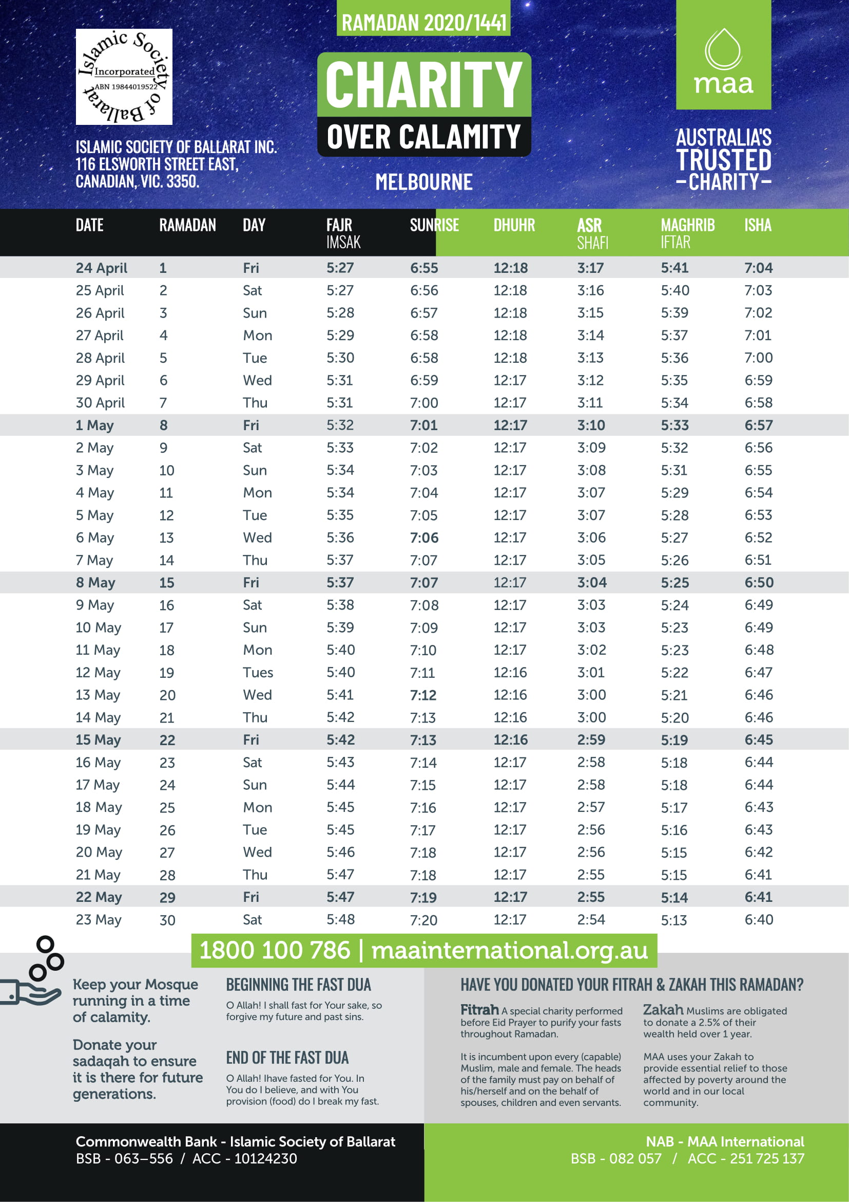 Ramadan Calendar 2020 – Islamic Society of Ballarat